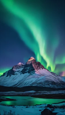 Text to Video of Photography-General-Natural a snowy mountain with northern lights timelapse ...